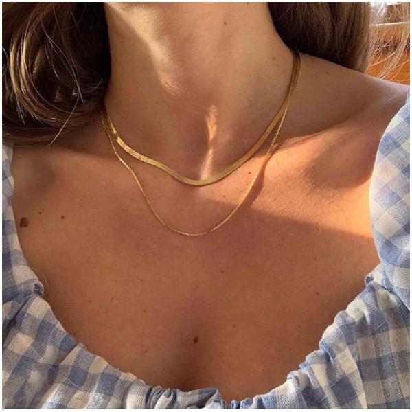 商品名: Erimberate ヴィンテージレイヤードスネークボーンネックレス チョーカー ゴールドスネークチェーンネックレス ボヘミアンフラットスネークカラーネックレス ダブルレイヤーチョーカーネックレスジュエリー 女性と女の子用 Eri...