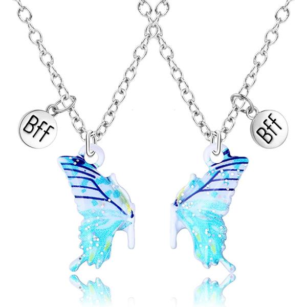 商品名: MJartoria BFFネックレス 2分割 蝶 友情ネックレス 親友 永遠 色付き蝶 BFFペンダント 親友 ネックレス レディース ガールズ ギフト, 合金, 宝石なし。 MJartoria BFF Necklaces for...