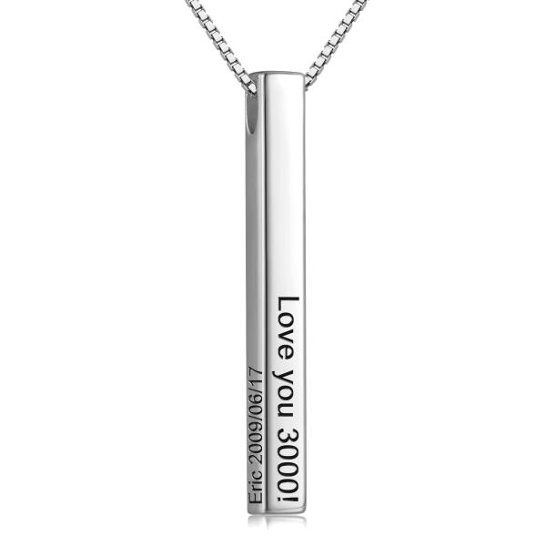 商品名:  Personalized Bar Name Necklace for Women - Precious Metals Sterling Silver Custom 4-Sided Engraved Inscriptions Te...