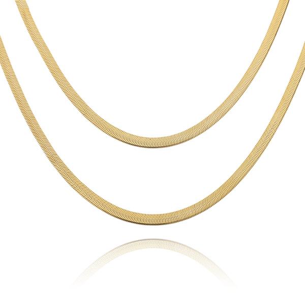 商品名: ヘリンボーンネックレス レディース ゴールドスネークチェーンネックレス 2層チョーカーネックレス レディース ガールズ 18Kゴールドメッキ 2-7mm (幅) 2個 (18インチ&amp;21インチ), 金メッキ, 宝石なし。 ...