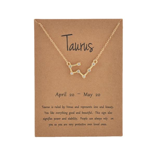 商品名: 段ボール 星座 12星座ネックレス クリスタルチャーム ゴールドチェーン チョーカーネックレス 女性用 誕生日 ジュエリー ギフト (メインストーンカラー:ゴールドカラー、メタルカラー:牡牛座) Cardboard Star Zo...