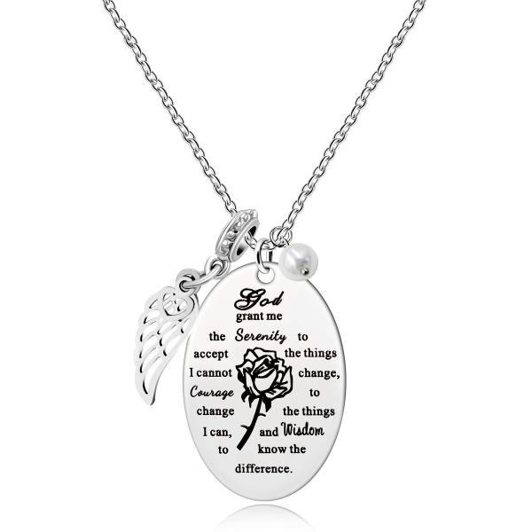 商品名: インスピレーションを与えるGod Grant Me Serenity Prayer ネックレス オーバルペンダント 宗教的勇気ジュエリー マスタードシード付き Y827, 金属, 樹脂 Women's Inspirational ...