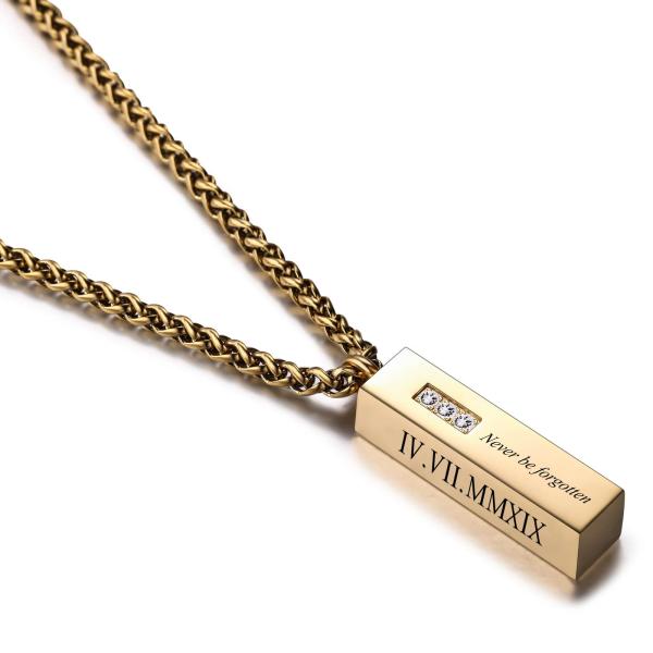 商品名: INBLUE パーソナライズ 3D 縦型 バー骨壺ネックレス 遺灰用 火葬骨壺ペンダント 刻印 名前/日付 男女兼用 ペット ステンレススチール メモリアルジュエリー 記念品 誕生石付き 漏斗キット, 金属, キュービックジルコニ...