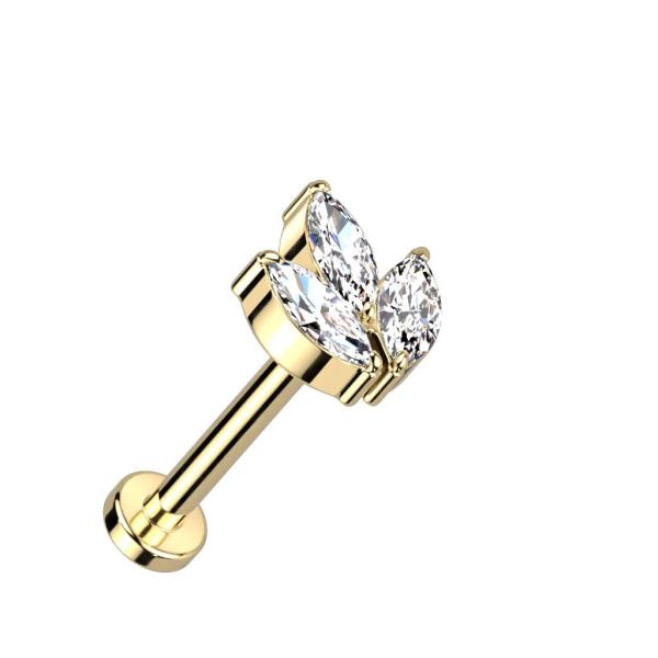 商品名: Dynamique インプラントグレード チタン スレッドレス プッシュインラブレット フラットバックスタッド 3マーキスCZまたはオパールセット スプラウトトップ (1個あたり), 金属, キュービックジルコニア Dynamiq...