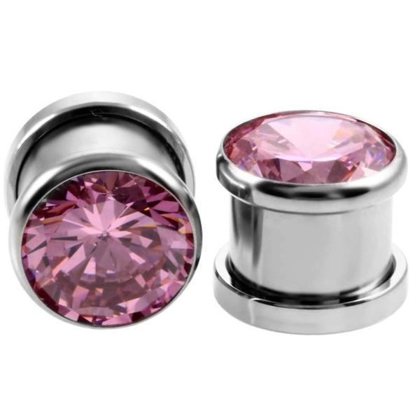 商品名:  Earring Gauges for Women, 6G Earrings for Men Stainless Steel Body Piercing Jewelry 4MM Tunnels With Pink Cubic Zi...