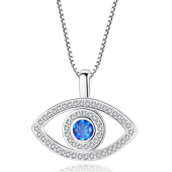 商品名:  Psiroy Girls Jewelry 925 Sterling Silver Plated Necklace Created Blue Topaz Crystal Evil Eyes Necklace for Womenブラ...
