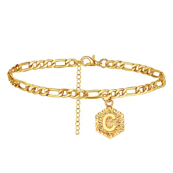 商品名:  Pearl Bracelet for Men Female Foot Chain 26 Letters Single Layer Hexagons Anklet Jewelry Anklet 26 Initial Anklet ...