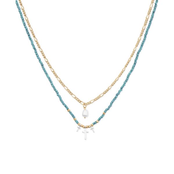 商品名: [Lucky Brand] ターコイズクロスチャームレイヤーネックレス ワンサイズ メタル 宝石なし, One size, 金属, 宝石なし Lucky Brand Turquoise Cross Charm Layer Neck...