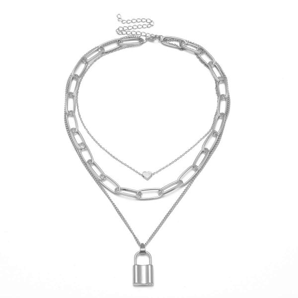 商品名:  Layered Choker Pendant Necklaces for Women Trendy Metal Ladies Vintage Gold Jewelry Multi-Layer Necklace Love Lock...