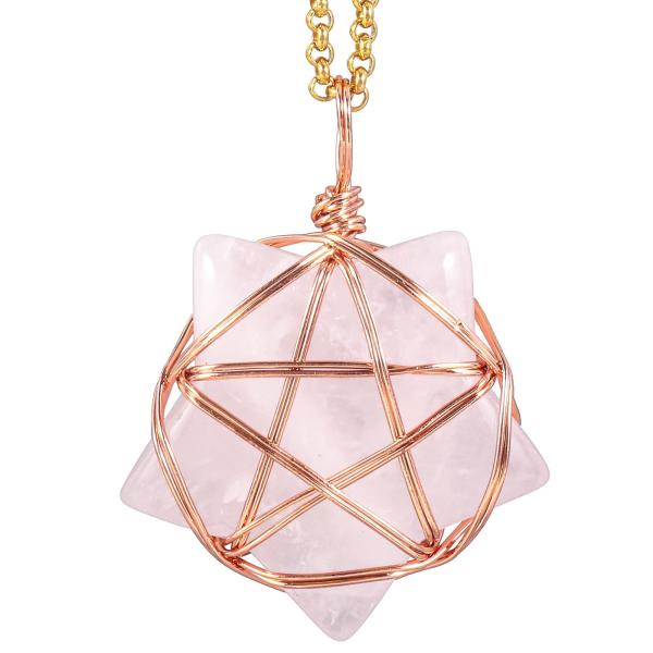 商品名: TUMBEELLUWA クリスタルスターペンダントネックレス レディース ローズゴールド 銅線 ラップ 五芒星 星 ペンダント チェーン付き, ローズクォーツストーン。, ローズクォーツ ストーン TUMBEELLUWA Crys...