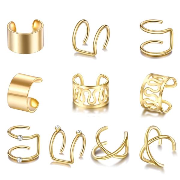 商品名:  10PCS Set Minimalist Double Wrap Leaf Star Cross Ear Cuff Dainty Charm No Piercing Ear Clip Fake Cartilage Earring...
