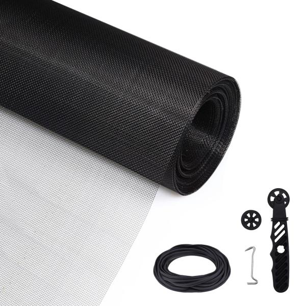 商品名: HTVRONT ウィンドウスクリーン交換&amp;スクリーン修理キット 窓またはドア用 48インチx118インチ ウィンドウスクリーンロール ローリングツール/フック/スプライン付き 網戸修理キット ブラック HTVRONT Wi...