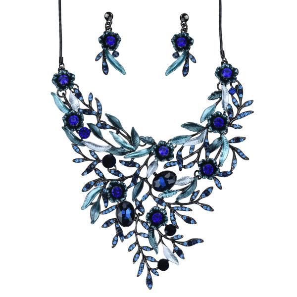 商品名: Fenni Jewelry ビンテージ レディース 美しいクリスタルフラワー エナメル ブロッサムカラー ビブ ステートメントネックレスとイヤリングセット レディース ウェディング ブライダル プロム, 金属 エナメル 金属, ク...