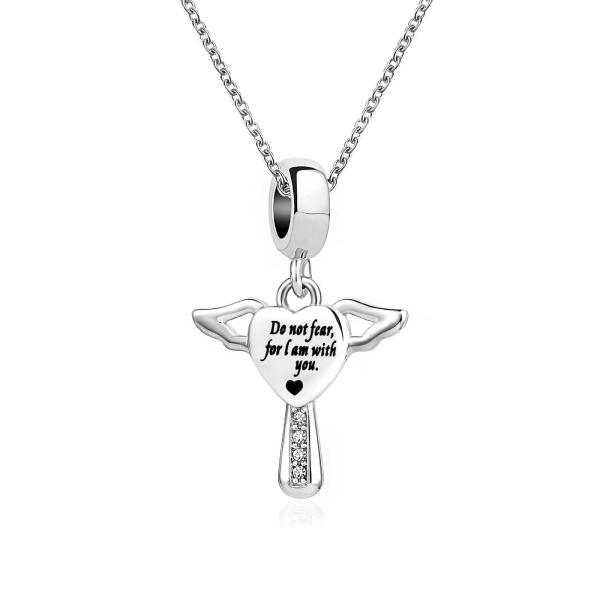 商品名: LSxAB ジュエリー エンジェルウィング レディース ネックレス ペンダント ハート クロスペンダント シルバー クリア CZ ダングル チャーム ネックレス 妻、With God All Things are Possible...