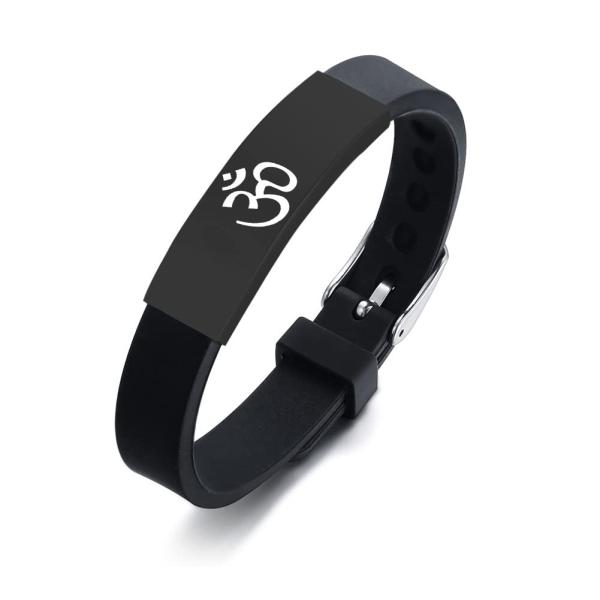 商品名:  SHNIAN Rubber with Titanium Steel Wristbands Adjustable to 8.66", YOGA OM Bracelet Buddhism Symbol Wristbands Reli...