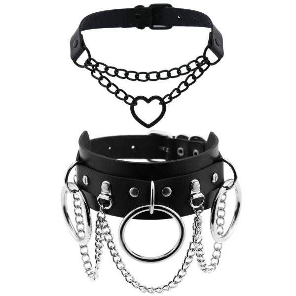 商品名: SNOLLOWYY ハート レザー チョーカー パンク PU ネックレス ゴス チョーカー ソフト カラー チェーン レディース ガールズ ギフト, レザー, 宝石なし SNOLLOWYY Heart Leather Choker...