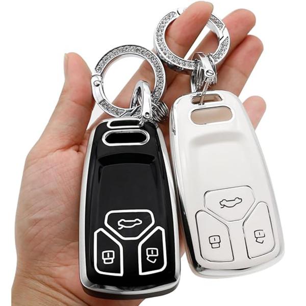 商品名: Audi キーフォブカバー 2個 特別ソフトTPUキーケースカバー ファッションキーチェーン付き Audi A4 Q7 Q5 TT A3 A6 SQ5 R8 S5 スマートキー対応 (ブラックホワイト), ホワイト/ブラック, g...