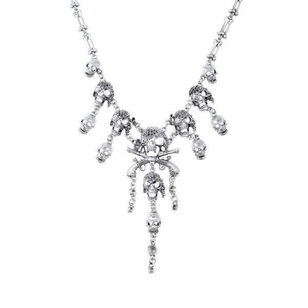 商品名: 女性用スカルペンダントネックレス。, ステンレス鋼, 宝石なし。 Cualque Pirate Vintage Skull Necklace, Gothic Multi-level Pirate Skull Tassel Char...