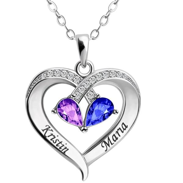 商品名: パーソナライズ マザーネックレス 誕生石と名前付き 18K ホワイトゴールド張り 925スターリングシルバー ベースネックレス カスタマイズ刻印入り ハートネックレス レディース 妻 母 誕生日 記念日 母の日 バレンタインギフト...