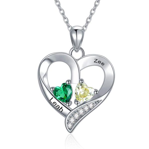 商品名: パーソナライズ マザーネックレス 誕生石と名前付き 18K ホワイトゴールド張り 925スターリングシルバー ベースネックレス カスタマイズ刻印入り ハートネックレス レディース 妻 母 誕生日 記念日 母の日 バレンタインギフト...