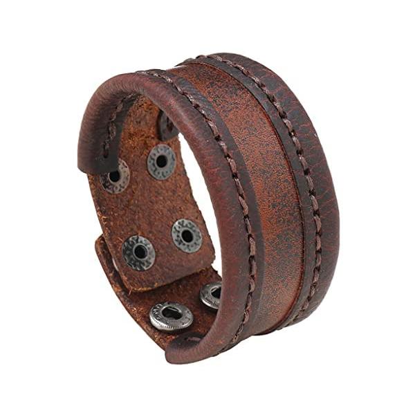 商品名: AZYOUNG メンズ ブラック ブラウン 本革 カフブレスレット ハンドステッチ レザー ラップエッジ リストバンド 長さ:23.5cm, レザー, 宝石なし。 AZYOUNG Mens Black Brown Genuine ...