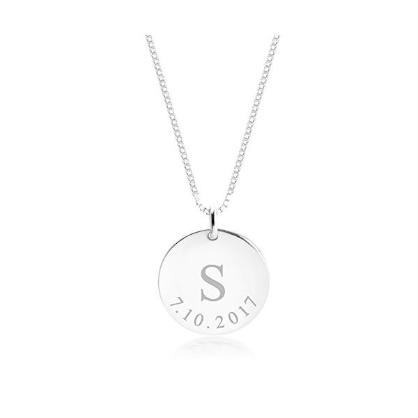 商品名:  Personalized Initial and Date Necklace, 925 Sterling Silver Birthdate, Disc Birthday Gift for her, Aniversary (Sil...