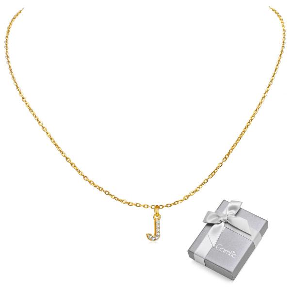 商品名: 女性用ゴールドネームネックレス - 18Kゴールドメッキネックレス イニシャル付き 華奢なカスタマイズ レターネームネックレス 輝くジルコン付き, 金メッキ, ジルコン J Necklace Initial - Gold Lett...