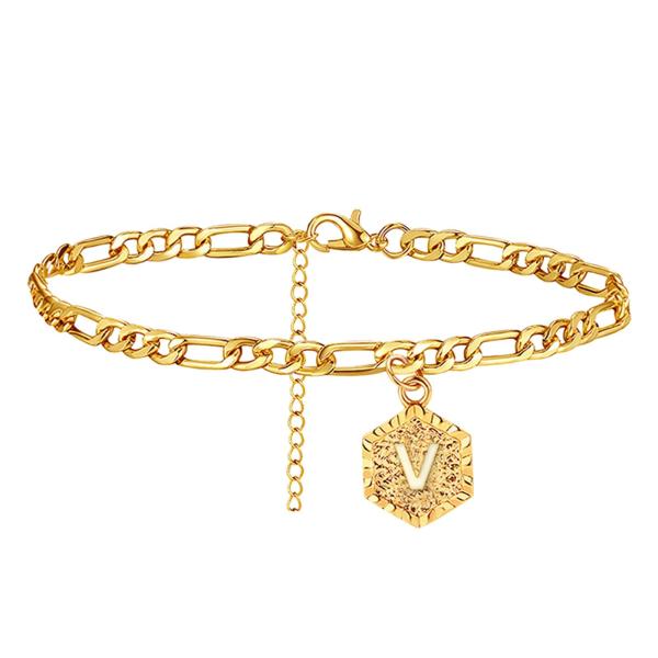 商品名:  Female Foot Chain 26 Letters Single Layer Hexagons Anklet Jewelry Anklet 26 Initial Anklet Bracelets for Women Let...
