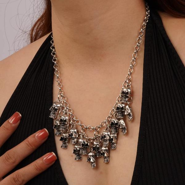 商品名: Missgrace ビンテージ ハロウィン ゴールド シルバー スカル ステートメントネックレス チャンキー タッセル チョーカー ネックレス ゴシック ボヘミアン ジプシー パンク ステートメント フェスティバル ビブネックレス...