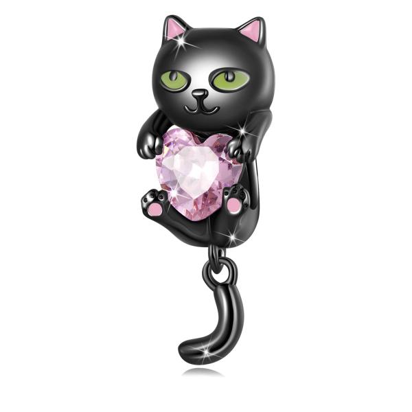 商品名:  WOSTU Cute Heart Black Cat Bead Charm for Bracelets 925 Sterling Silver Naughty Animal Clip Pendant for Women's Br...