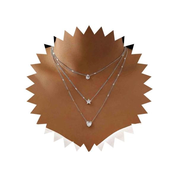 商品名: Aneneiceera ボーホー レイヤー シャイニング ラインストーン スター ネックレス 水滴 クリスタル ラブ ペンダント チョーカー ネックレス シルバーチェーン 多層ネックレス ジュエリー レディース ガールズ Anen...