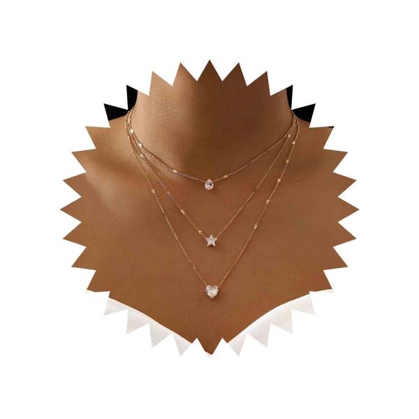 商品名: Aneneiceera ボーホー レイヤー シャイニング ラインストーン スター ネックレス 水滴 クリスタル ラブ ペンダント チョーカー ネックレス ゴールドチェーン 多層ネックレス ジュエリー レディース ガールズ Anen...