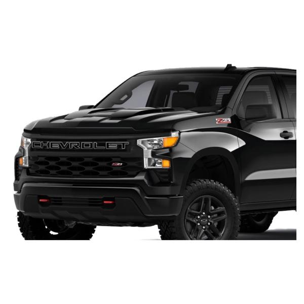 商品名: EmblemsPlus 2022 2023 シボレー シルバラード 1500 トレイル ボス カスタム ワーク トラック フロント グリル 文字 オーバーレイ デカール キット カラー グロス ブラック / シルバー アウトライン...