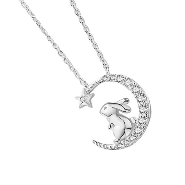 商品名:  USHOBE Sterling Silver Rabbit Necklace Bunny Jewelry Gifts Moon Pendant Necklace Animal Pendant Necklace Rabbit Ch...