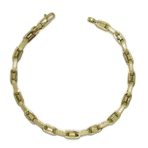 商品名:  18K Gold Fretwork Chain Bracelet Men | Elongated Cylinder Linked Bangle 21cm | 7.80g Yellow Gold | Chunky Jewelry ...