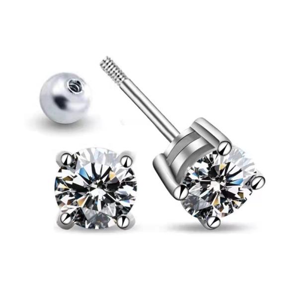 商品名:  Moissanite Stud Earrings, 0.6-2ct Round Cut Lab-Created Diamond Earrings｜18K White Gold Plated 925 Sterling Silver...