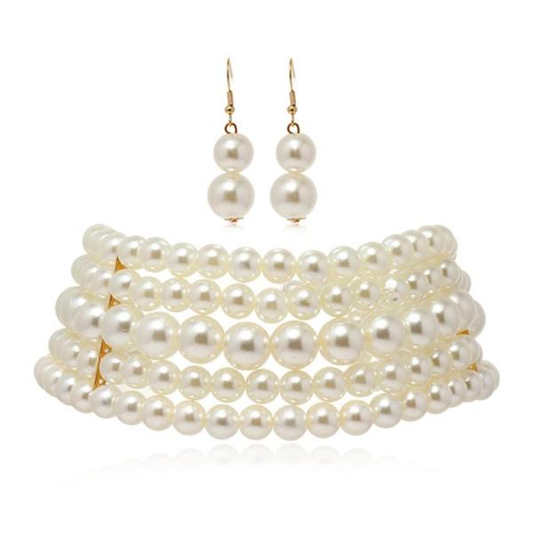 商品名:  Chamvino Exaggerated fashion Imitation pearl choker+Drop Dangle Earring jewelry set Bridal necklace Dress Accessor...