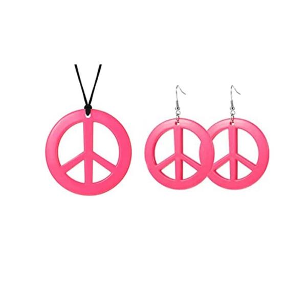 商品名: ピースサインペンダントネックレス ダングリングイヤリング ジュエリーセット ラブピースサイン ヒッピーペンダントネックレス 60年代 70年代 80年代 マルチカラー ピースシンボル 女性用ジュエリー, アクリル, 宝石なし。 C...
