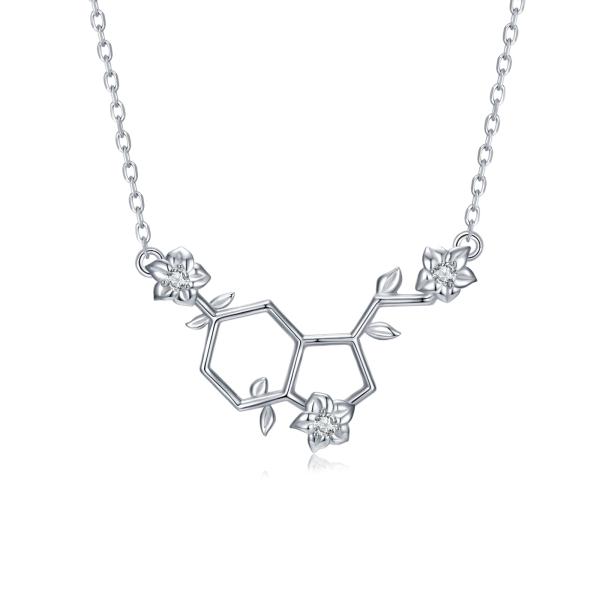 商品名: Happiness Serotonin 分子ネックレス 女性用 925スターリングシルバー 花とホルモン セロトニンネックレス 5Aキュービックジルコニア付き ハッピーペンダント 化学分子ジュエリー 教師 教授 化学学年 18~2...