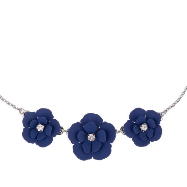 商品名: Capwell + Co ブルーマットフラワーとクリスタルストーン ミニステートメント シルバーネックレス 女性や若い女の子へのギフトに, 亜鉛, 宝石なし Capwell + Co Navy Blue Matte Flower ...