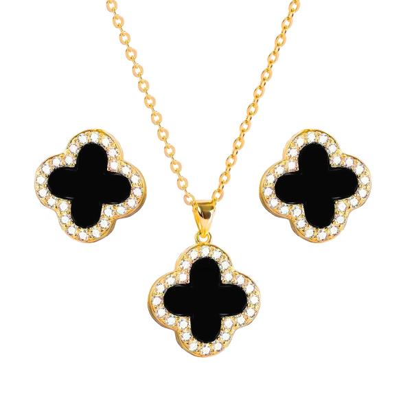 商品名:  Four Leaf Black Clover Necklace Earring Set for Women 18K Gold Plated Stainless Steel Crystal Pendant 4 Leaf Lucky...