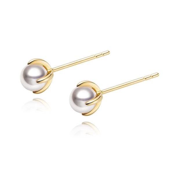 商品名:  DALUDALU Gold Plated Solid 925 Sterling Silver Four Claw Round Pearl Stud Earrings Classic 4 Claws Ear Studs for W...