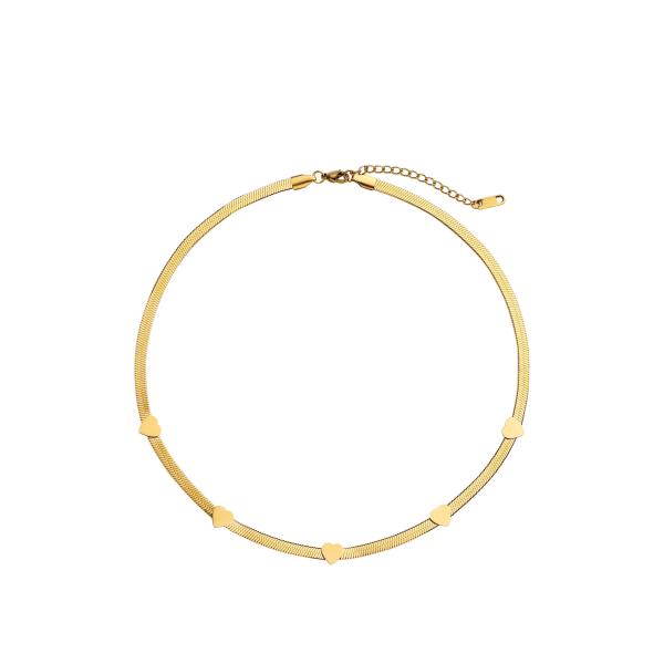 商品名: Tasiso 18Kゴールドメッキ ヘリンボーンチョーカーネックレス ステンレススチール フラットスネークチェーンネックレス ハート付き 華奢なゴールドチェーンリンクネックレス 女性用 4mm 40cm, ステンレス鋼, 宝石なし...