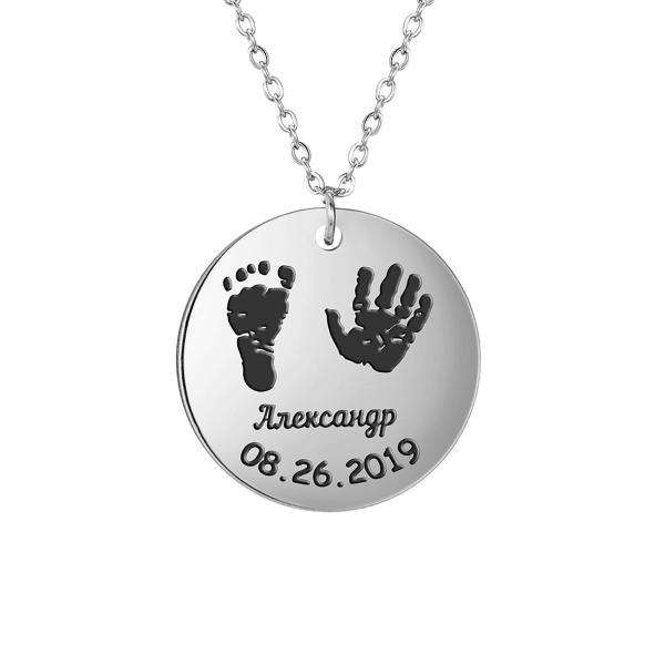 商品名:  Custom Baby Handprint Footprints Necklace for Mom,Personalized Engraved Name Date Stainless Steel Pendant Necklace...