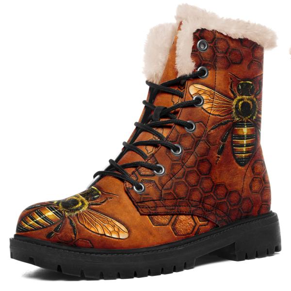 商品名:  coolcustomize Winter Boots for Women, Custom Christmas Boots Santa Claus Bee Print Ladies Fur Lined Boots Comforta...