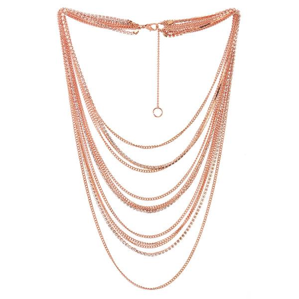 商品名:  COOLSTEELANDBEYOND Rose Gold Waterfall Multi-Strand Chains Statement Collar Necklace with Rhinestones Chains, Dres...