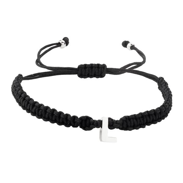 商品名:  Ae-1200 Personalized 26 Initial Bracelet Stainless Steel Silver Plated Letter Black Woven Bracelet Dainty Charm Br...