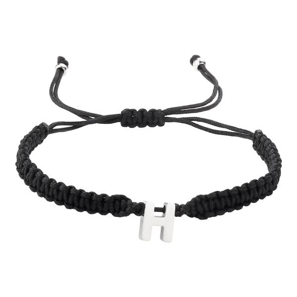 商品名:  Personalized 26 Initial Bracelet Stainless Steel Silver Plated Letter Black Woven Bracelet Dainty Charm Bracelet W...