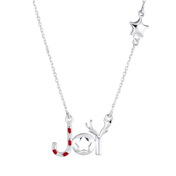 商品名: [Bling Jewelry] 冬の休日の縞の赤い緑のエナメルのペパーミントのキャンディケーンの星のクリスマスの単語の喜びのネックレス十代の女性 .925 の純銀のため Winter Holiday Stripe Red Gree...