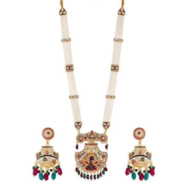 商品名:  firdous jewels Jewellery Set Gold Plated Long Necklace Hyderabadi Design Pearl Peacock Necklace Set With Earring J...